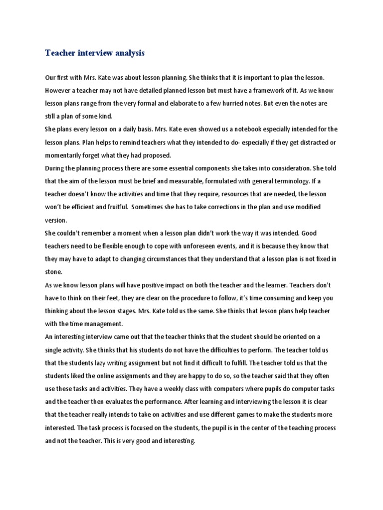 Teacher Interview Analysis Pdf Lesson Plan Education Theory