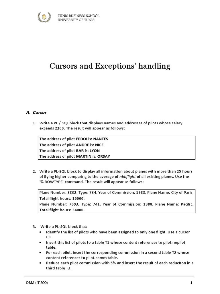 Cursors and Exceptions' Handling: A. Cursor | PDF | Pl/Sql | Sql