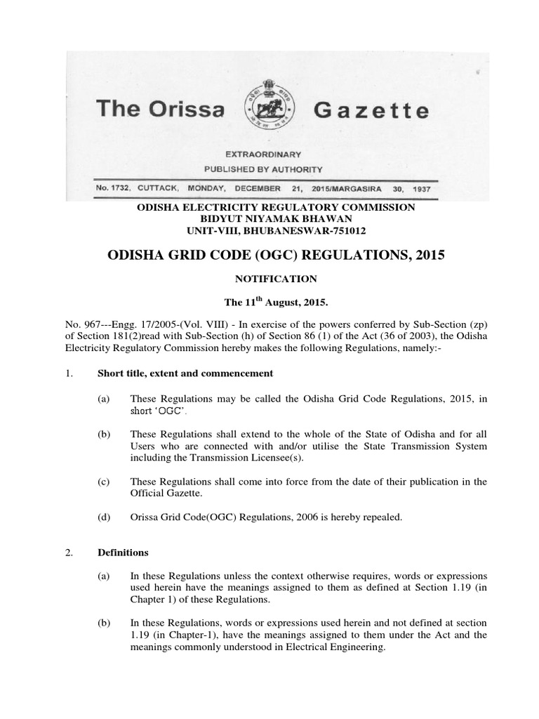Odisha Grid Code-2015 PDF | PDF | Electric Power Transmission ...