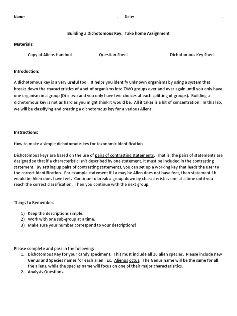 Lab Building A Dichotomous Key Take Home | Download Free PDF | Nature