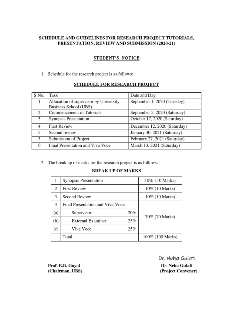 Student Notice Schedule and Guidelines For Research Projec | PDF | Art