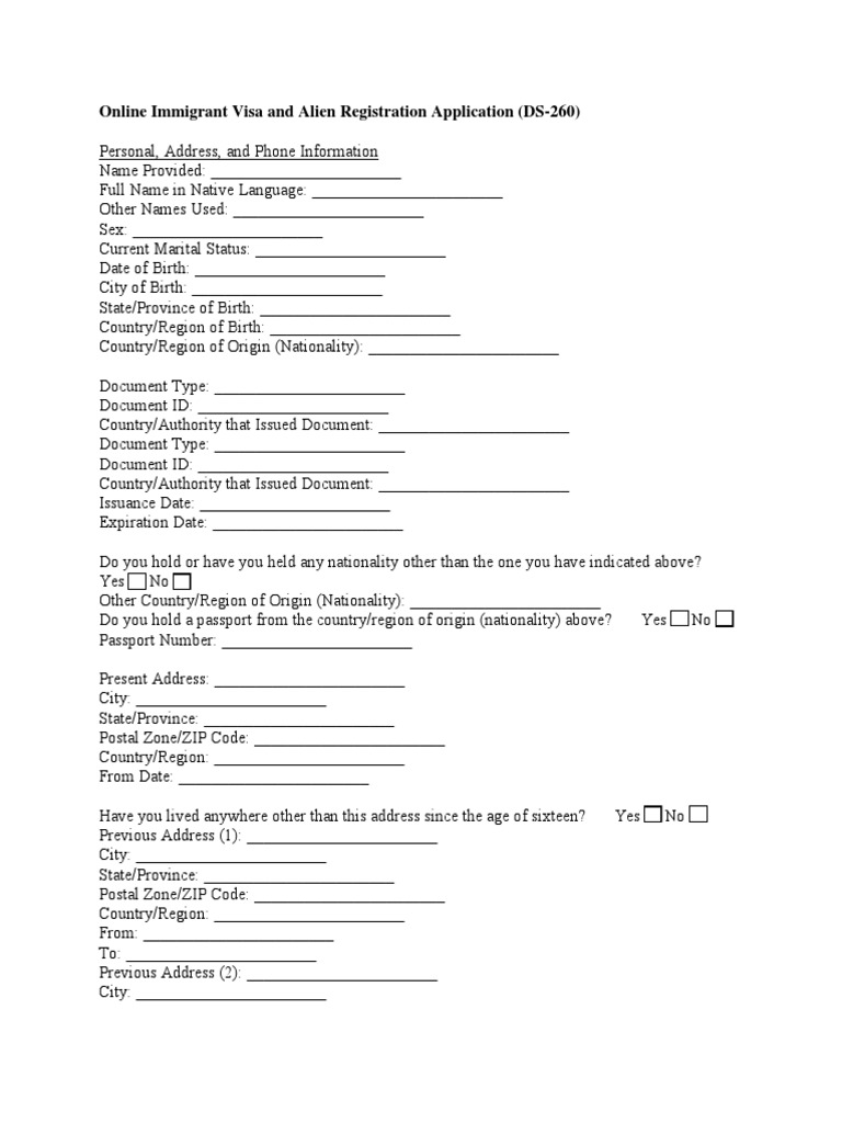 Online Immigrant Visa and Alien Registration Application (DS-260) | PDF ... Online Immigrant Visa and Alien Registration Application (DS-260) | PDF ...