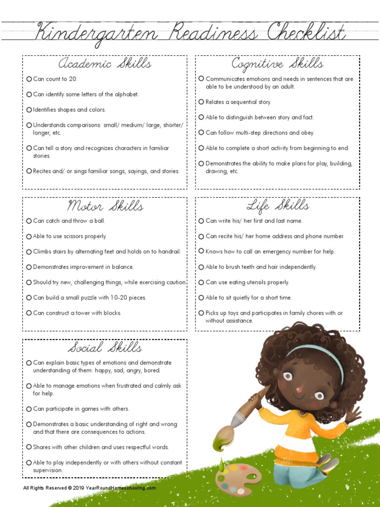 Kindergarten Readiness Checklist | PDF | Neuropsychological Assessment ...