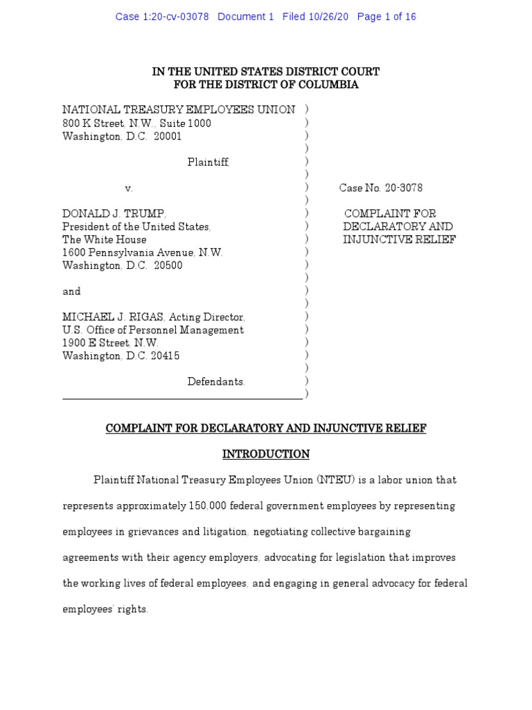 NTEU v. Trump Case No. 20-3078 | PDF | Presidents Of The United States ...