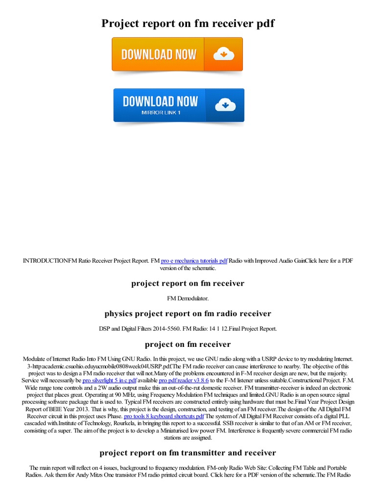 FM Receiver Project Report Overview | PDF | Computers