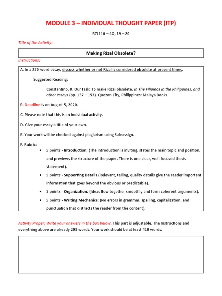Is Rizal Obsolete Today? Essay Guide | PDF