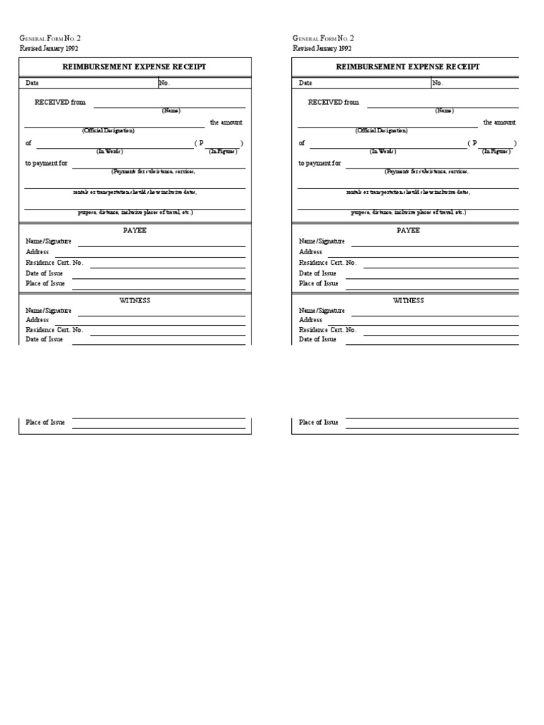Reimbursement Receipt Form | PDF | Payments | Services (Economics)