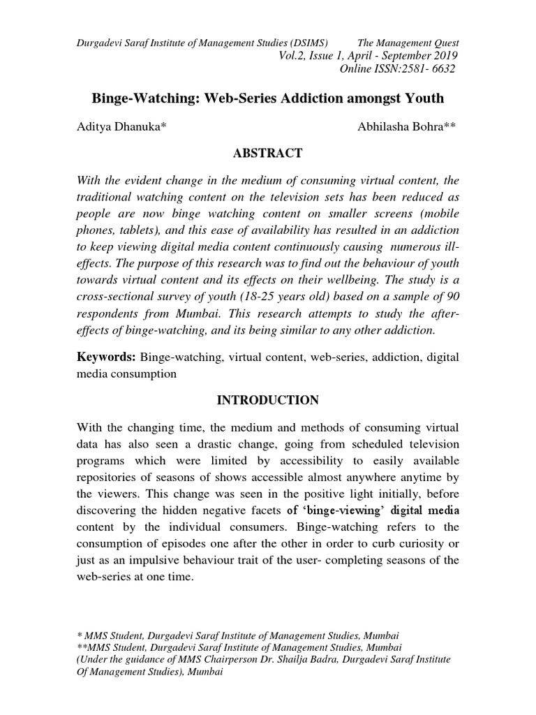 Binge-Watching Addiction in Youth | PDF | Chi Squared Test | P Value