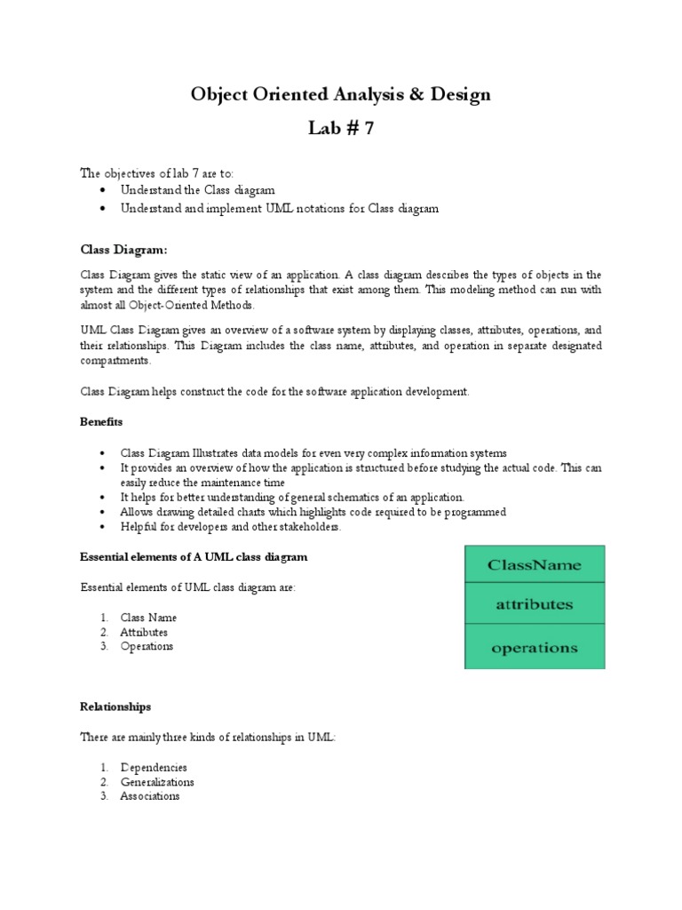 Object Oriented Analysis & Design Lab # 7 | Download Free PDF | Class (Computer Programming ...