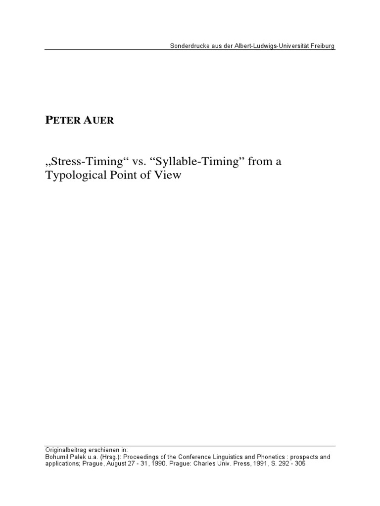 Auer - Stress Timing Vs Syllable Timing | PDF | Syllable | Stress ...
