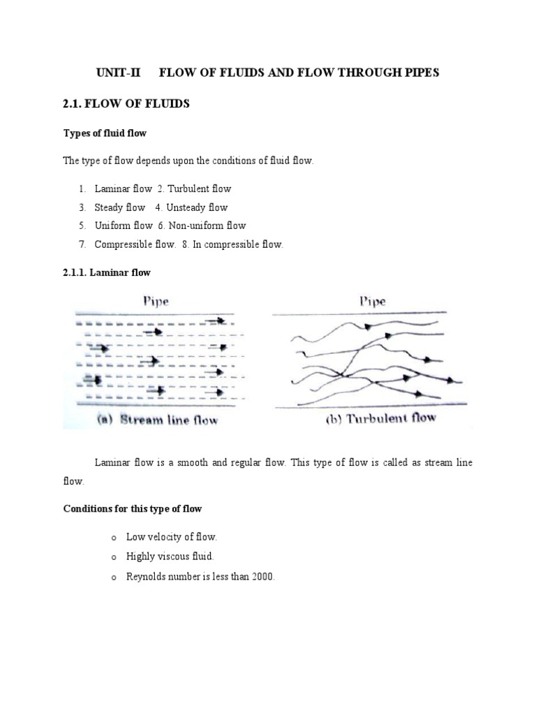 Unit-Ii Flow of Fluids and Flow Through Pipes 2.1. Flow of Fluids | PDF ...