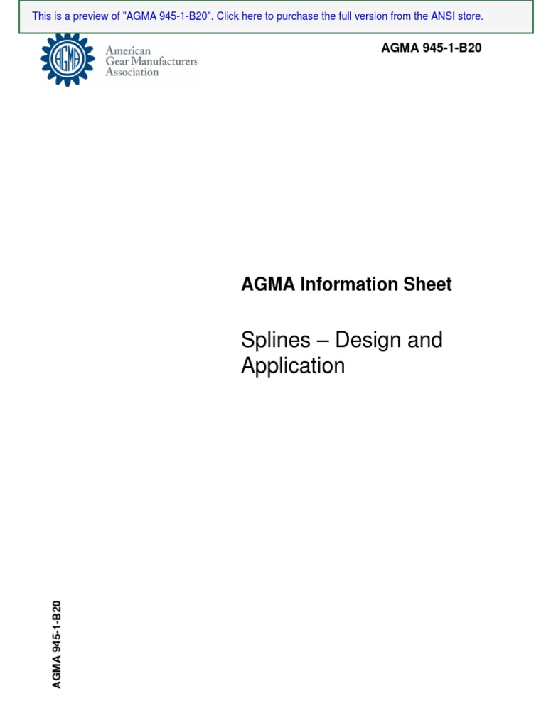Splines - Design and Application: AGMA Information Sheet | PDF | Gear ...
