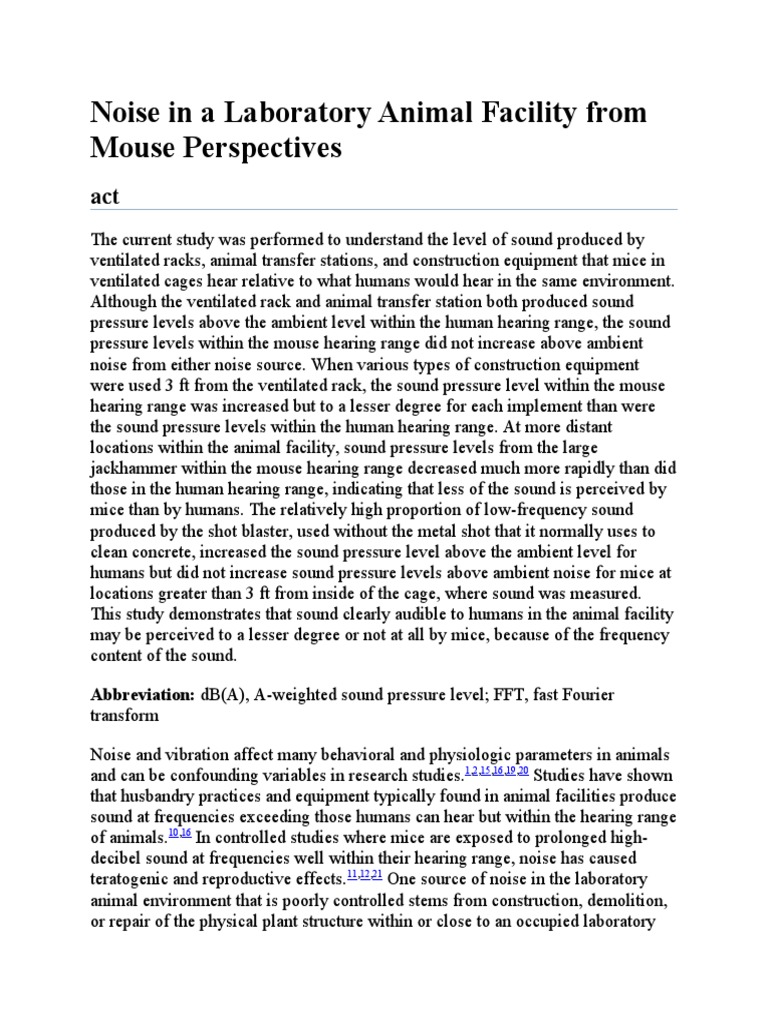Mouse Hearing and Laboratory Noise Levels | PDF | Sound | Noise