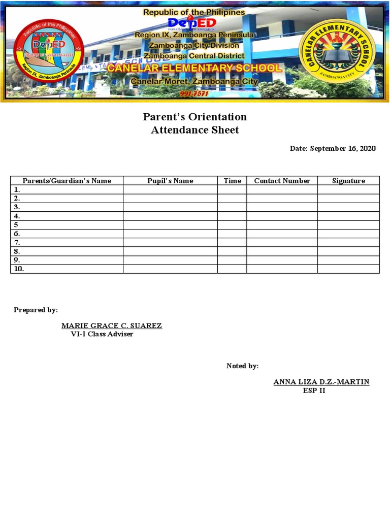 Parents Orientation Attendace Sheet | PDF