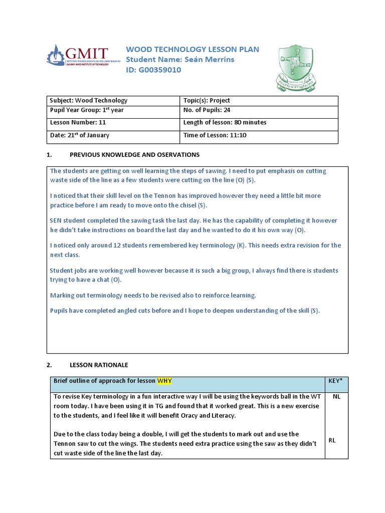 Lesson Plan Wood Technology Weebly | PDF | Inclusion (Education ...