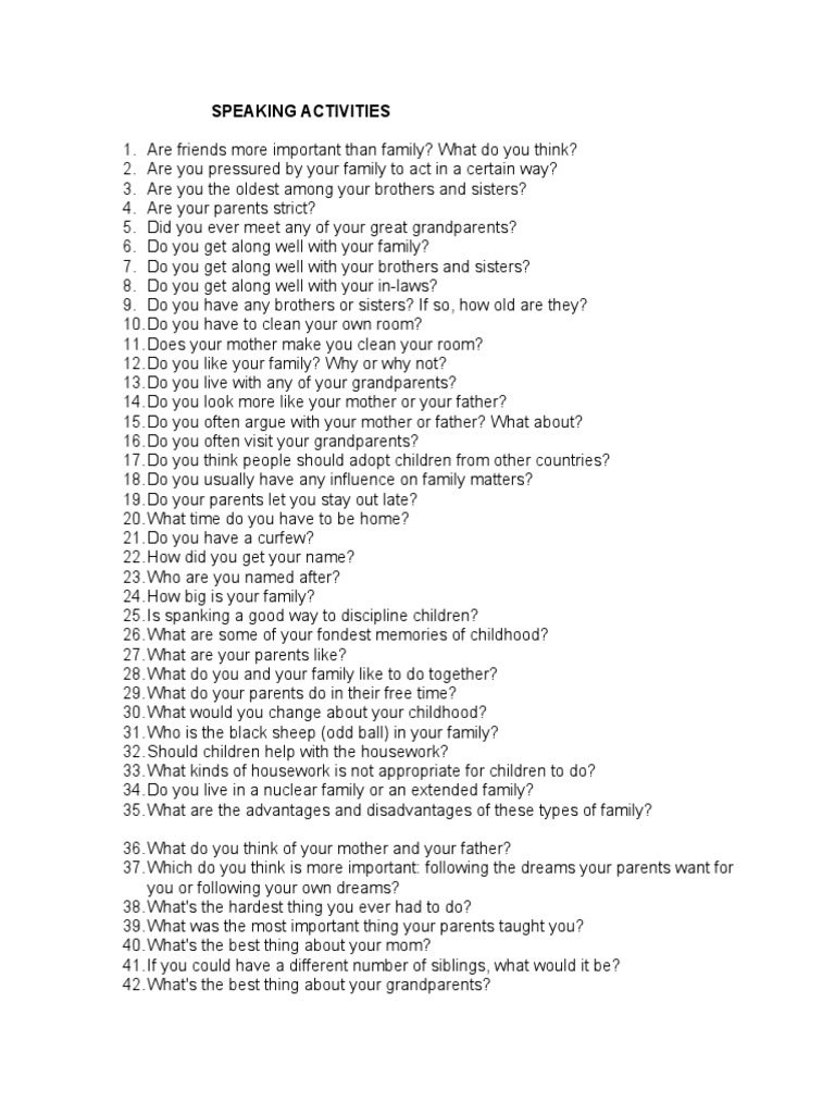 Family Discussion Questions | PDF | Parent | Relationships