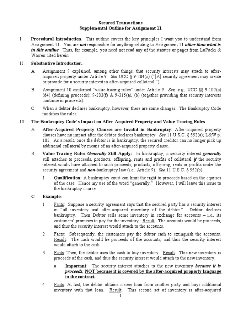 ST Assign 11 Supplemental Outline | PDF | Security Interest | Bankruptcy