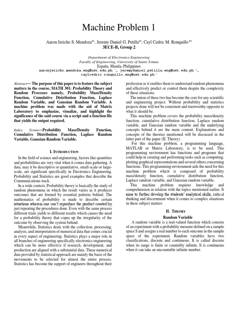Analysis of Probability Distributions and Random Variables through a ...