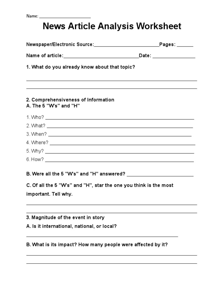 News Article Analysis Worksheet | PDF