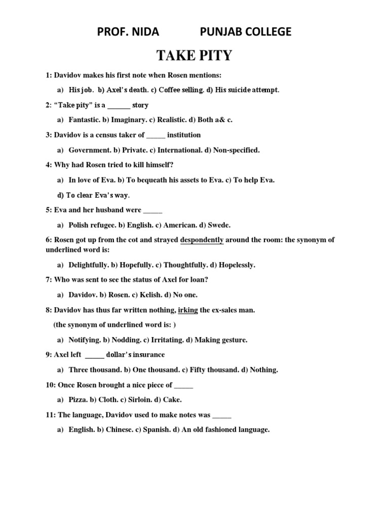 Take Pity: Prof. Nida Punjab College | PDF | Jews And Judaism