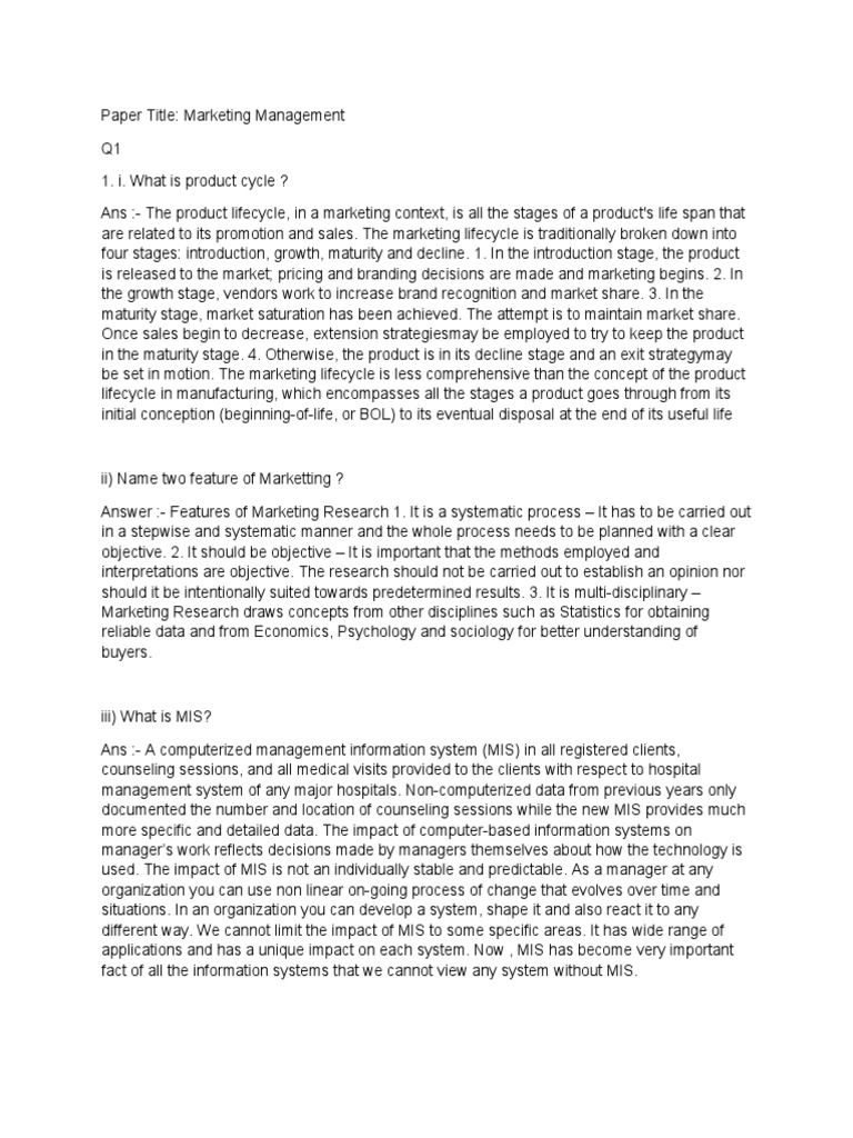 Marketing Management Assignment 1 and 2 Answer Sheet | PDF | Marketing ...