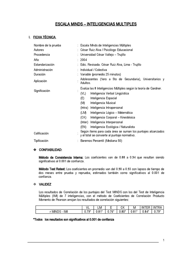 Manual Escala Test de Inteligencia Múltiples Minds | PDF | Inteligencia ...