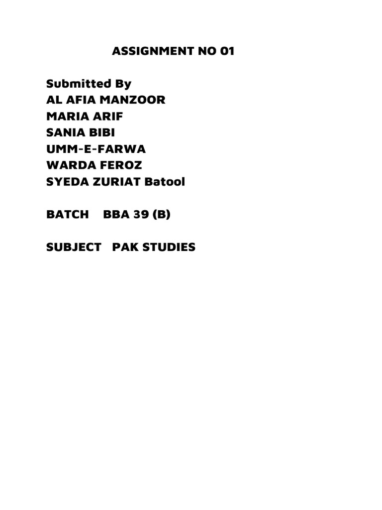 Assignment No 01 | PDF | Muhammad Zia Ul Haq | Benazir Bhutto