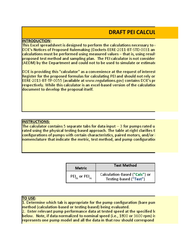 Bto Draft Pei Calculator 061115 | PDF | Horsepower | Pump