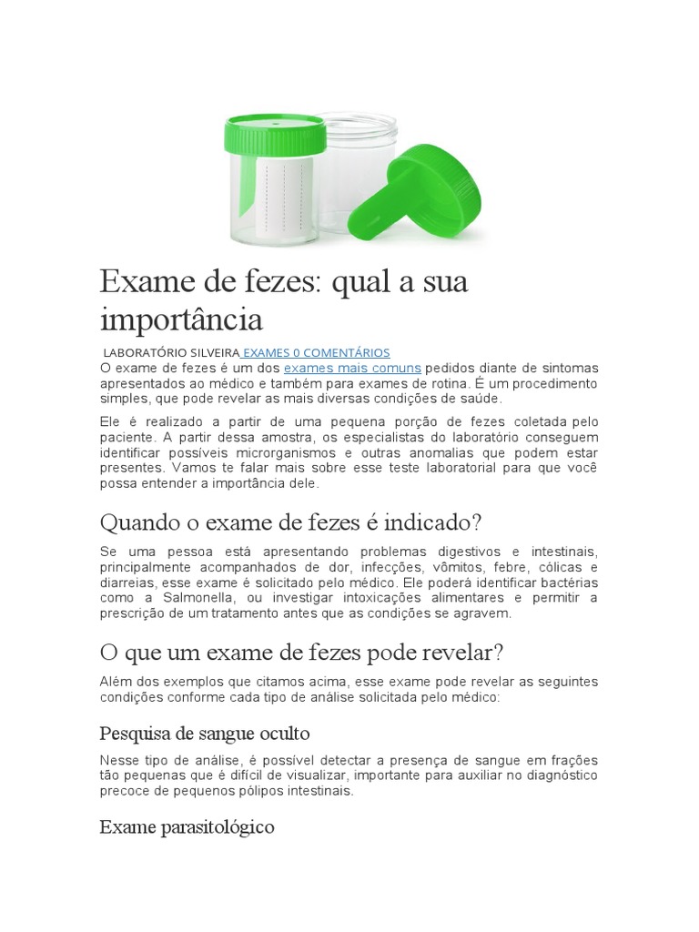 Exame de Fezes | PDF | Especialidades médicas | Remédio