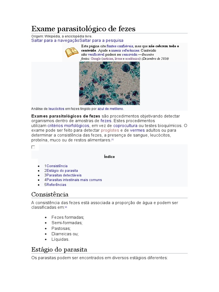 Exame Parasitológico de Fezes | PDF | Parasitismo | Organismos
