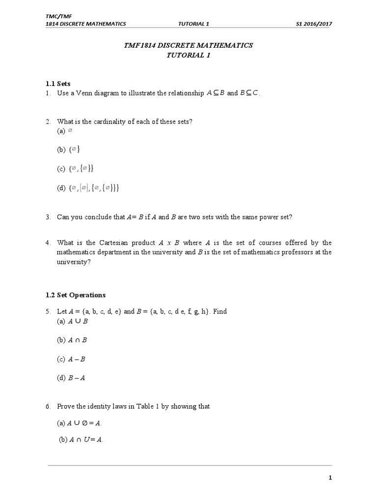 Tutorial For Discrete Mathematics | PDF