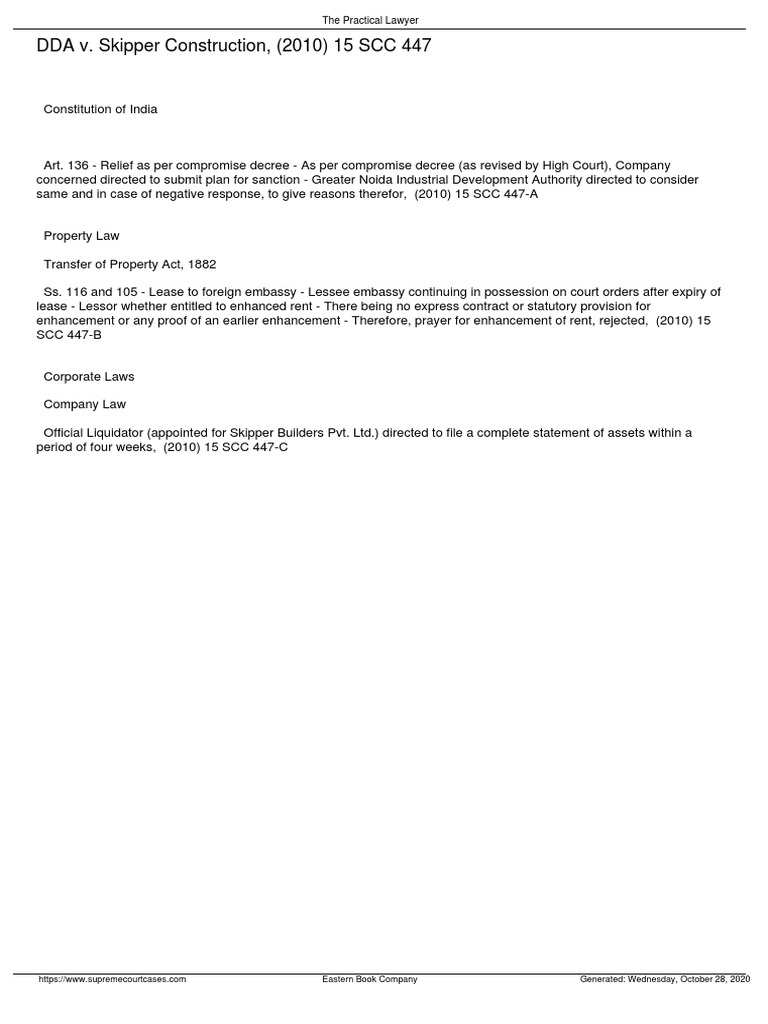 DDA v. Skipper Construction, (2010) 15 SCC 447: Eastern Book Company ...