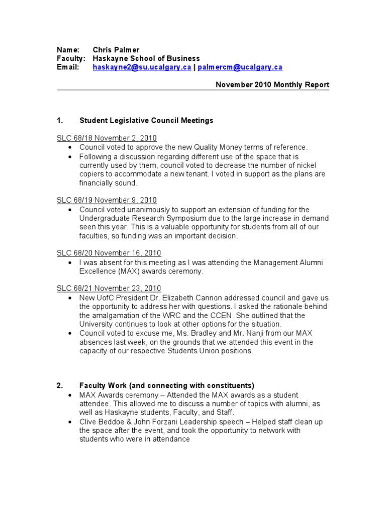 Monthly Report - November 2010 | PDF | Government | Public Sphere