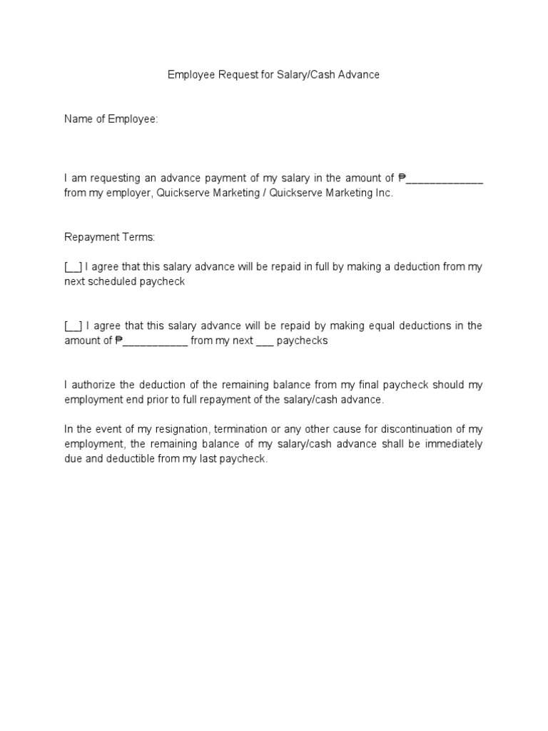 Cash Advance Form | PDF