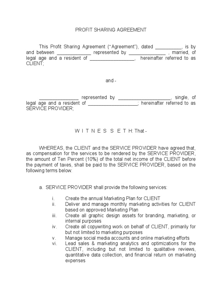 Profit Sharing Agreement Sample | PDF | Marketing | Payments