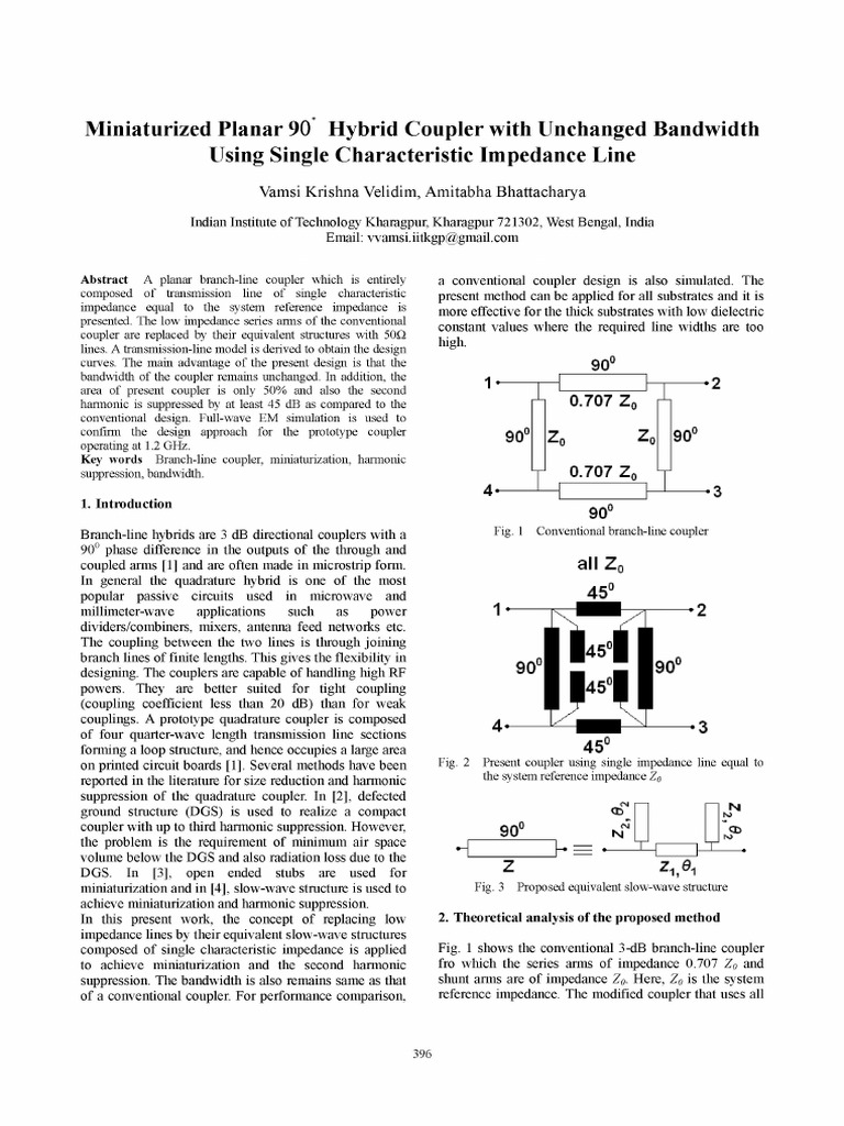 Miniaturized Planar Hybrid Coupler Using Single Characteristic Impedance Line | PDF | Broadcast ...