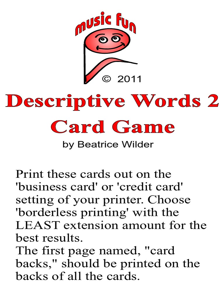 Descriptive Words 2 Card Game Descriptive Words 2 Card Game: by ...