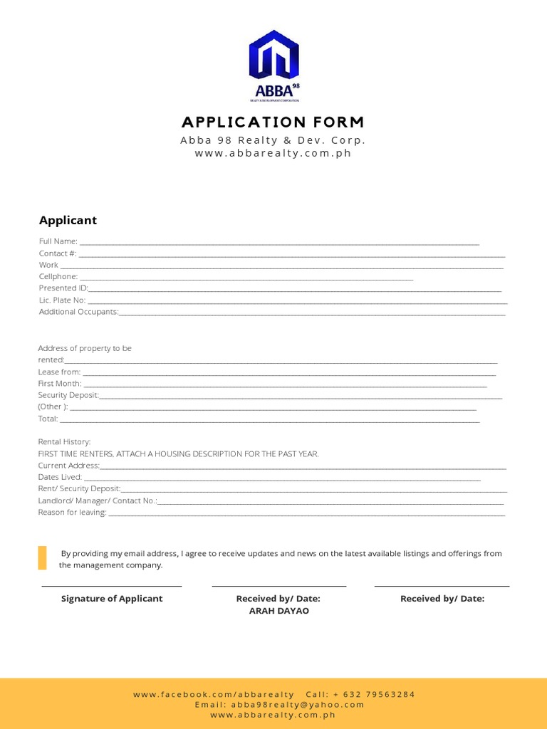 Abba Application Form | PDF | Renting | Civil Law (Common Law)