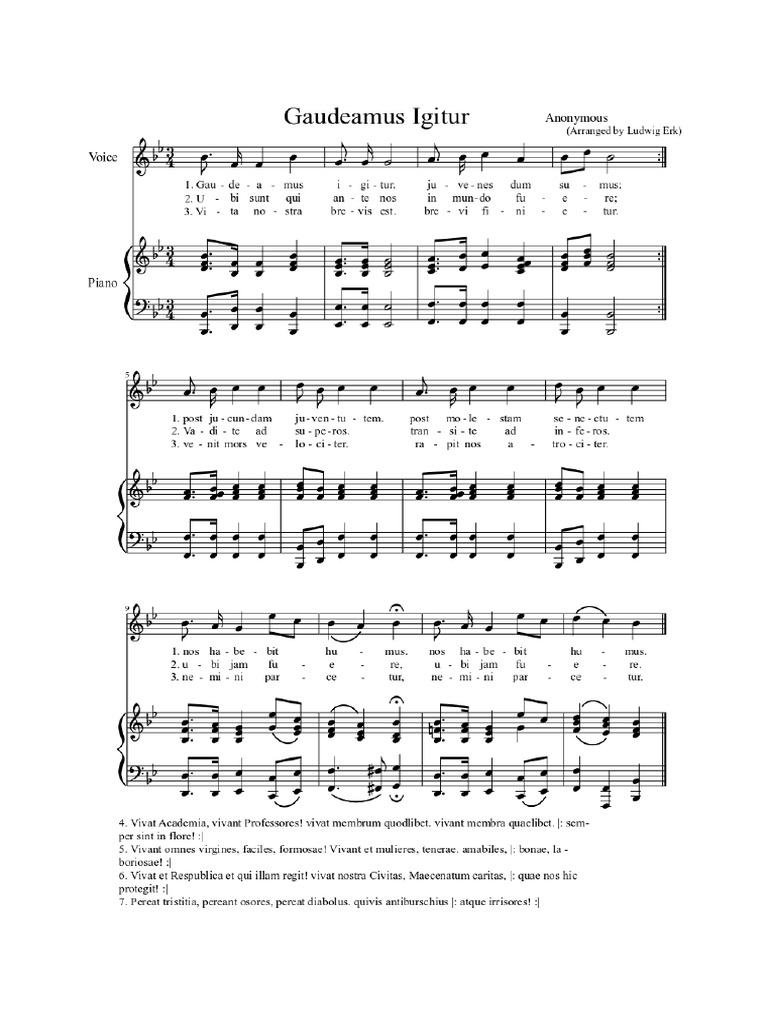 Gaudeamus Igitur Sheet Music For Piano, Voice (Other) (Piano-Voice) | PDF