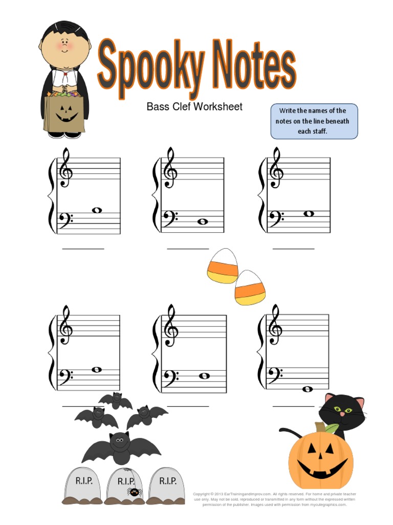 Bass Clef Worksheet: Write The Names of The Notes On The Line Beneath ...