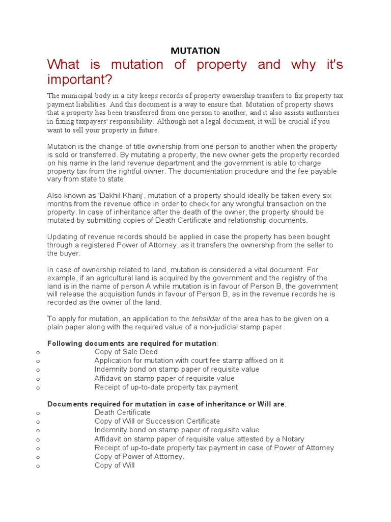 MUTATION | PDF | Ownership | Property Tax