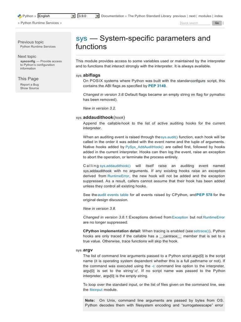 System-Specific Parameters and Functions: This Page | PDF | Python (Programming Language ...