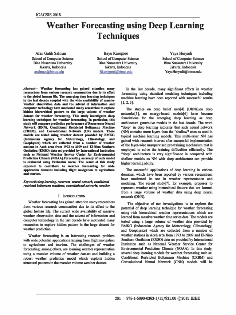 Weather Forecasting Using Deep Learning Techniques: Asalman@binus - Edu ...