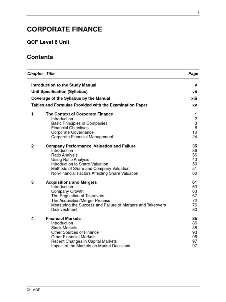 ABE Level 6 Corporate Finance Study Manual | PDF | Dividend | Capital ...