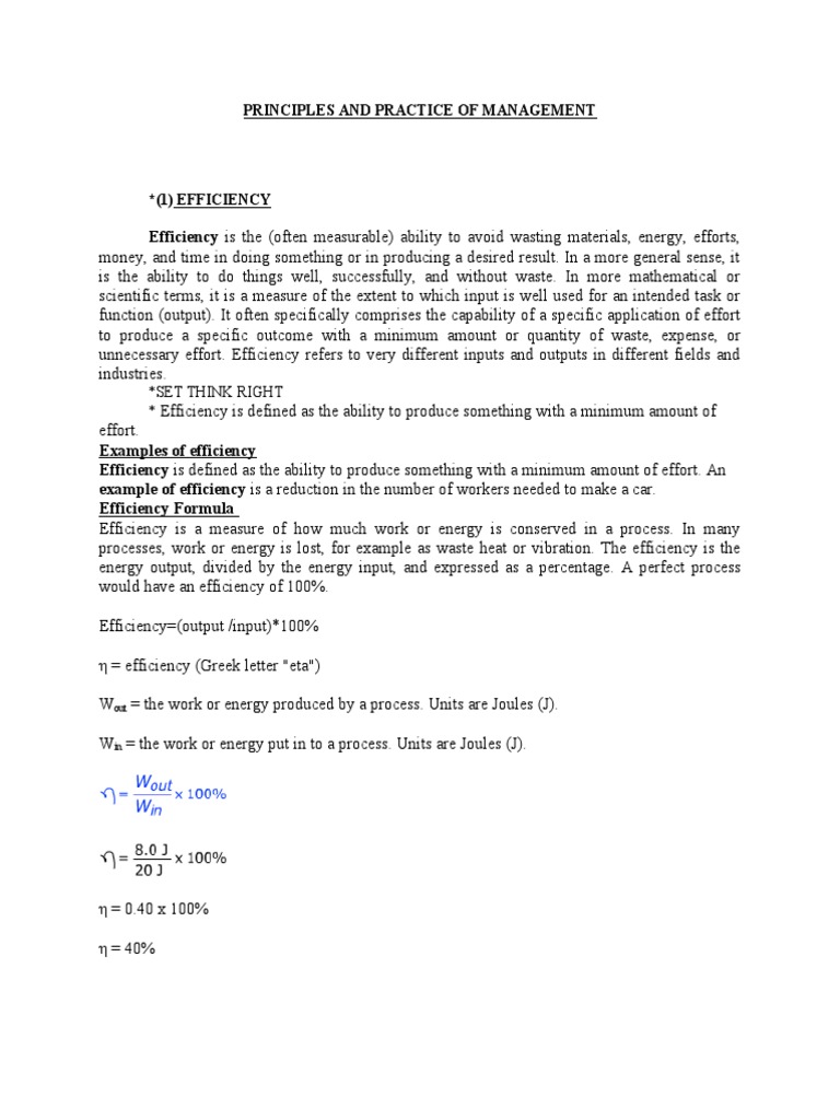 Principles and Practice of Management 1 | PDF | Efficiency | Goal