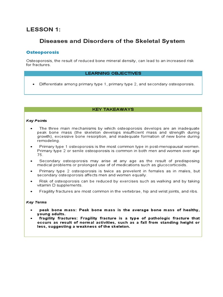 Diseases and Disorders of The Skeletal System | PDF | Osteoporosis ...