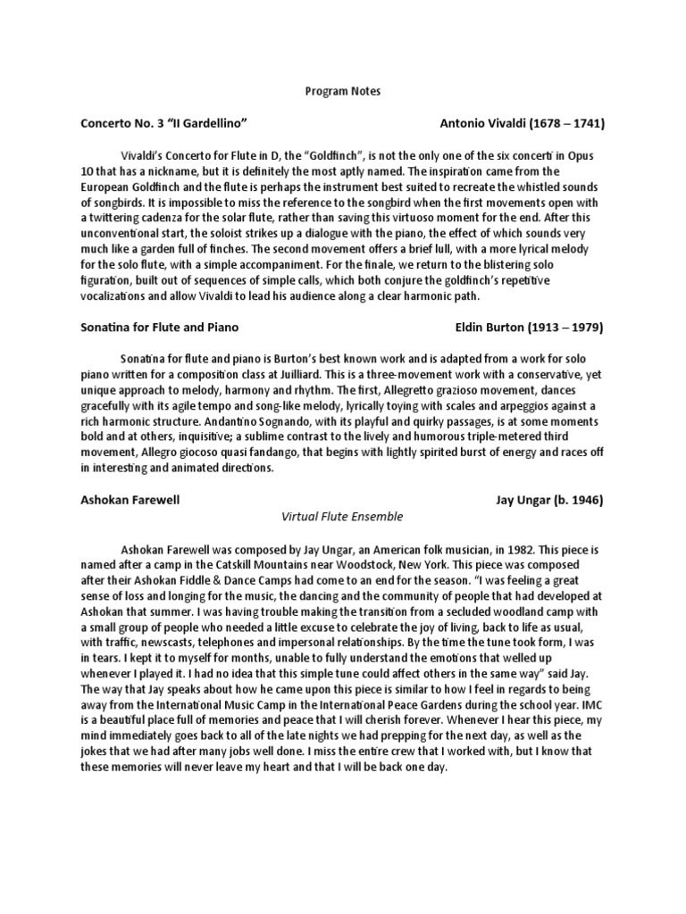 A Lifelong Journey Progam Notes | PDF | Concerto | Piano