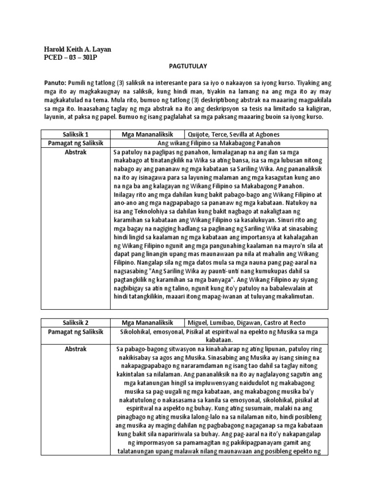 Layan, Gawain Paglalagom | PDF