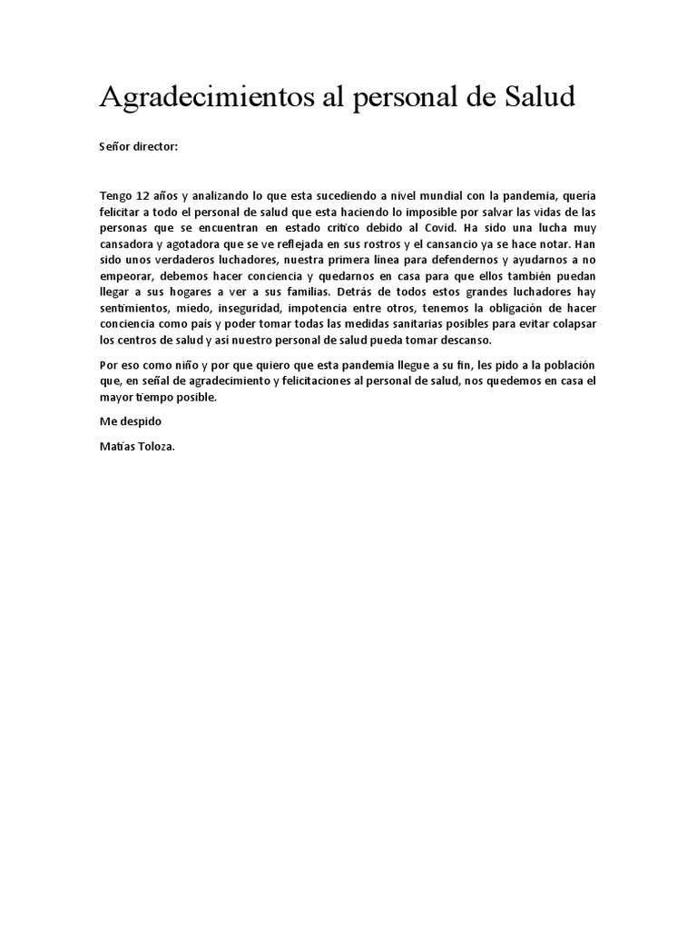 Agradecimientos Al Personal De Salud Pdf