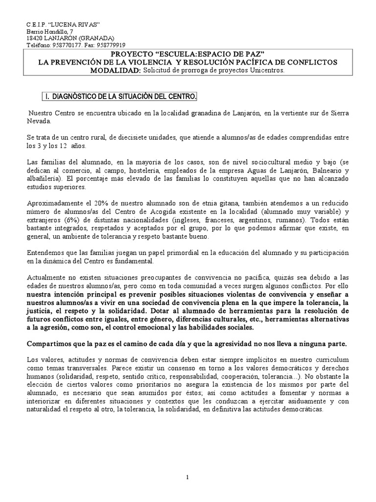 Proyecto Escuela Espacio de Paz PDF | PDF | Conflicto (proceso) | Aprendizaje